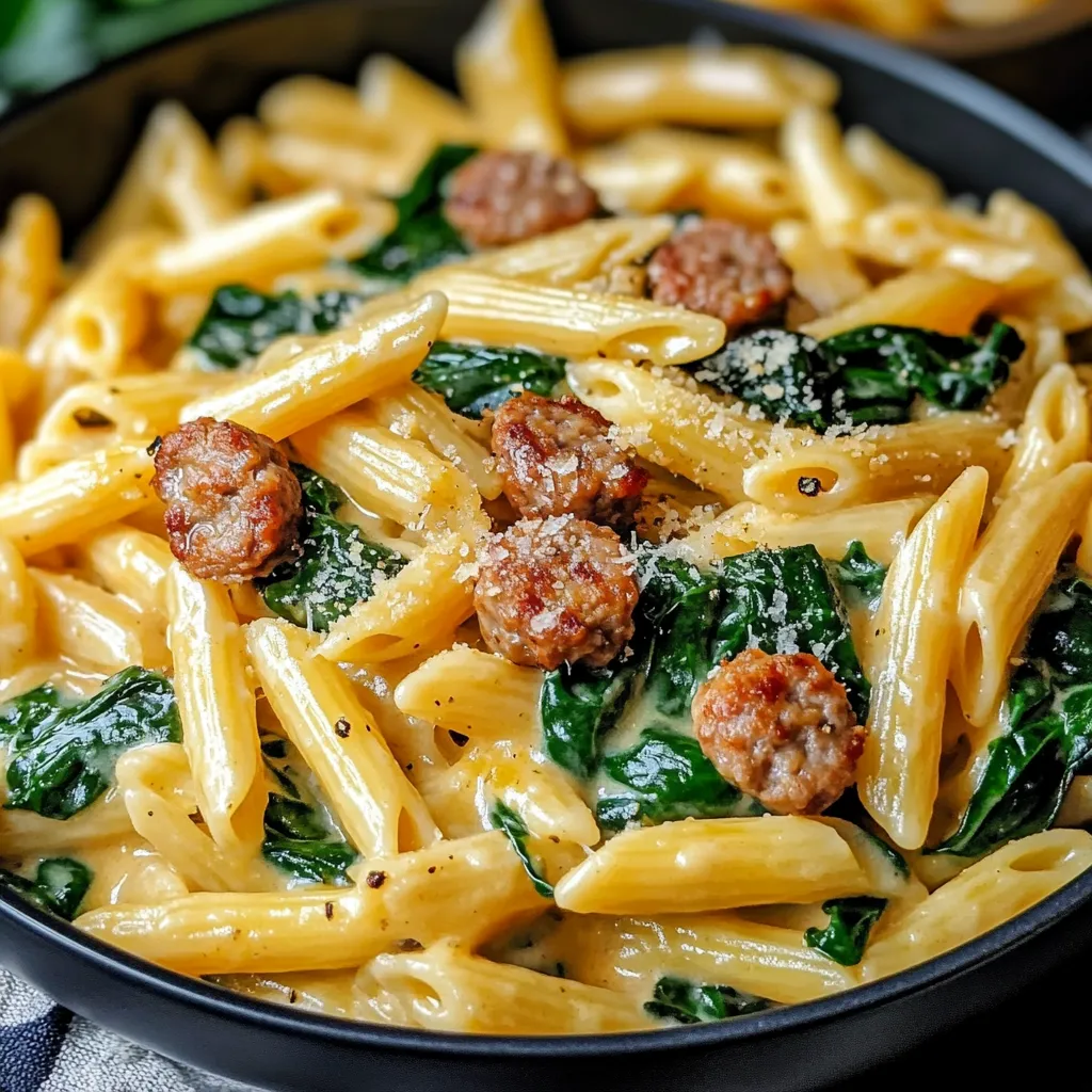 One-Pan Creamy Penne with Spinach and Italian Sausage - Junior Daily ...